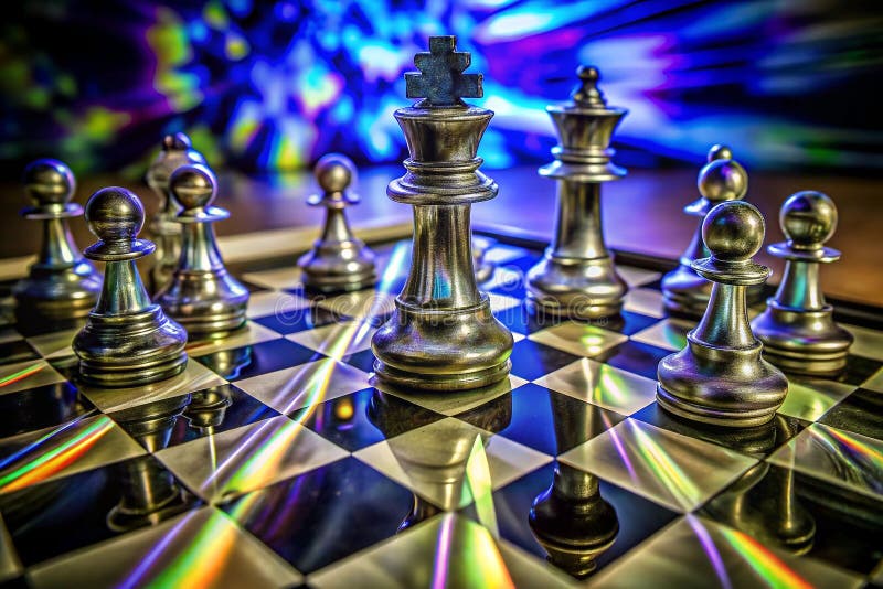 Chess Pieces on Board, Strategic Play, Vibrant Background, Digital Art ...