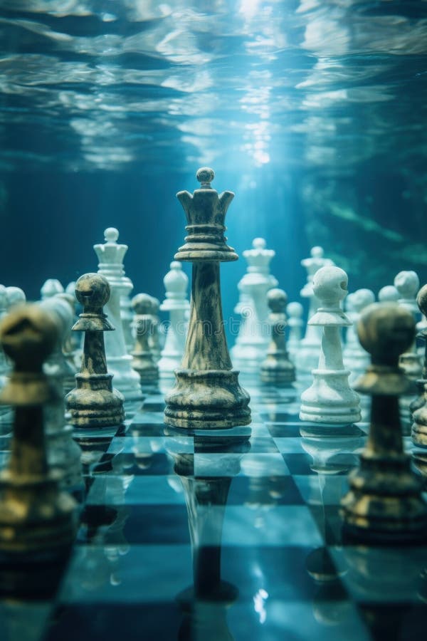 Chess Pieces on the Board Under Water, AI Stock Image - Image of ...