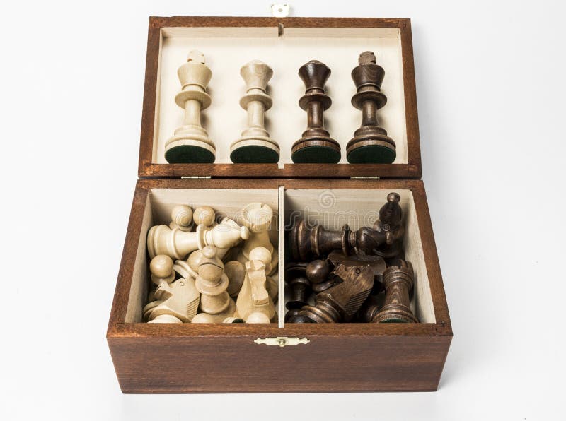 Chess Pieces in Box with Kings and Queens Displayed. Stock Image ...