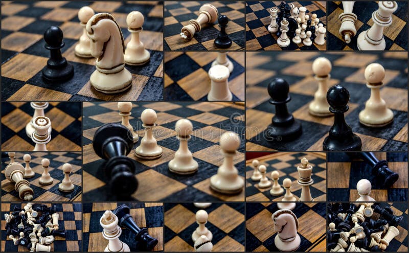 Collage Chess Pieces on White Stock Image - Image of symbol, leisure ...
