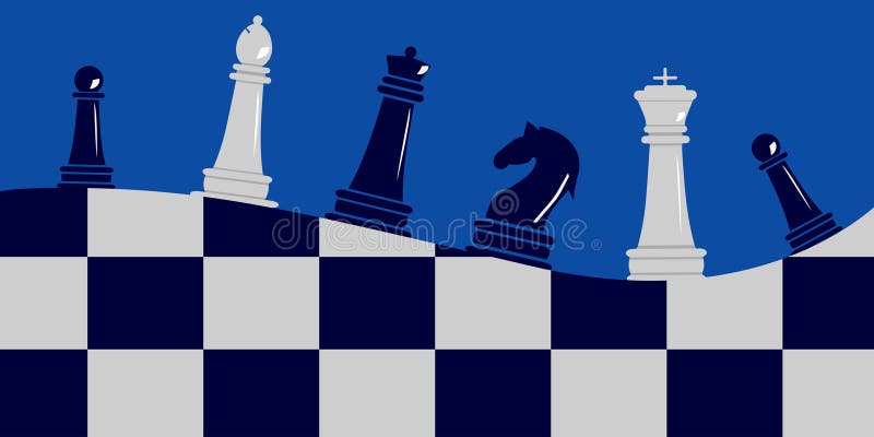 Chess Pieces on a Chessboard in a Creative Style on a Blue Background ...