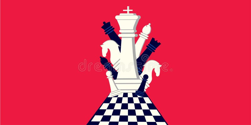 Chess Pieces on a Chessboard in a Creative Style on a Red Background ...