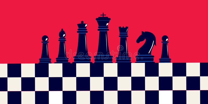 Chess Pieces on a Chessboard in a Creative Style on a Red Background ...