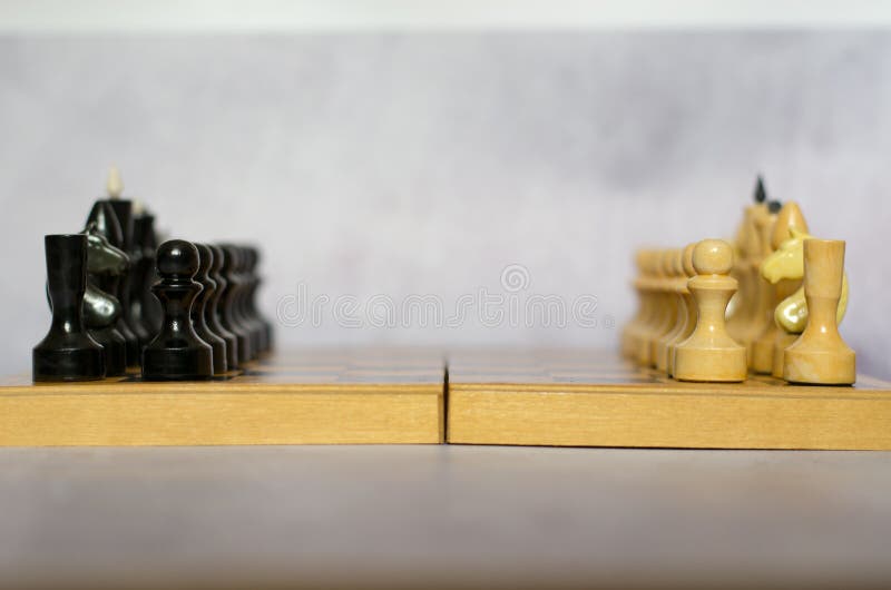 Chess Pieces on a Chessboard Side View Stock Image - Image of battle ...