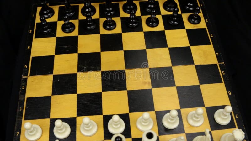 Chess Pieces on a Chessboard Table. Panorama Stock Footage - Video of ...