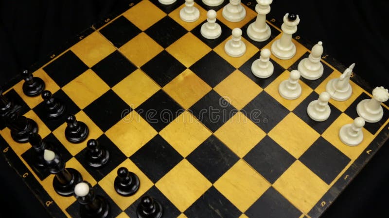 Chess Pieces on a Chessboard Table. Panorama Stock Footage - Video of ...