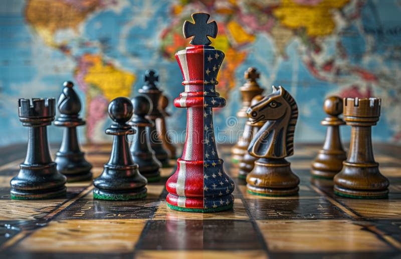 Chess Pieces on Chessboard with World Map in the Background. Chess ...