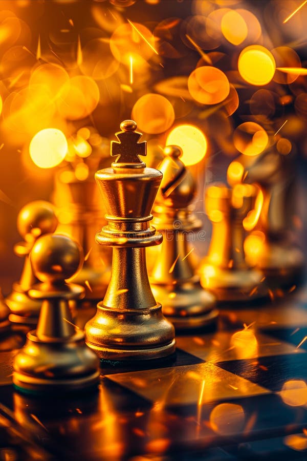 Chess Pieces on a Chest Board with Lights Stock Photo - Image of ...