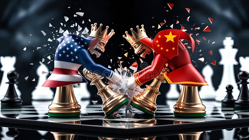Chess Pieces Colliding on Board Representing Global Competition Stock ...