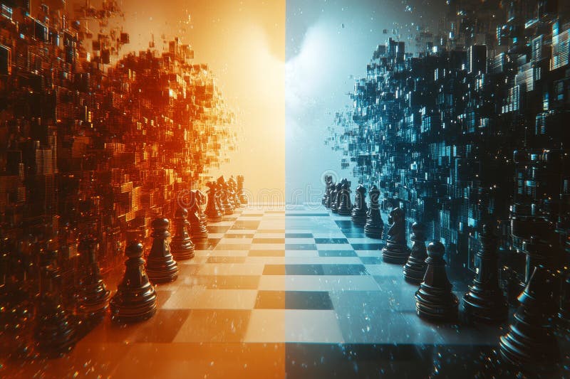 Chess Pieces Combined with Financial Charts on a Digital Backdrop Stock ...