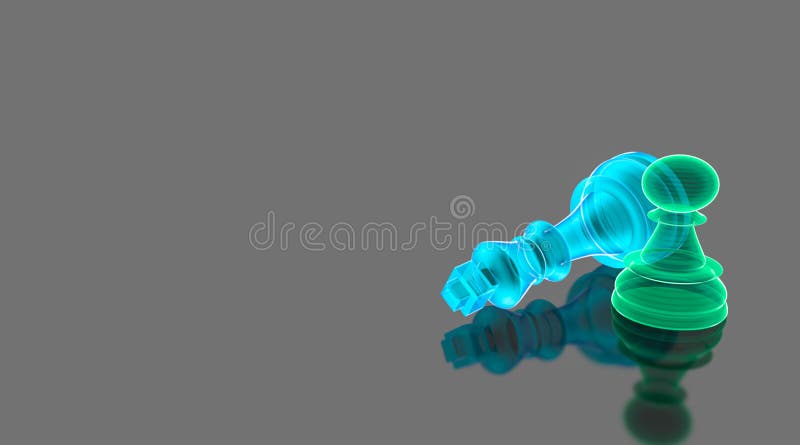 Chess Pieces 3D Illustration. Fallen King and Neon Pawn Stock ...