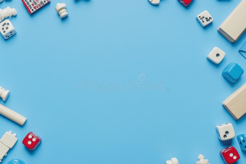 Chess Pieces and Dice are in a Circle on a Blue Background Stock Image ...