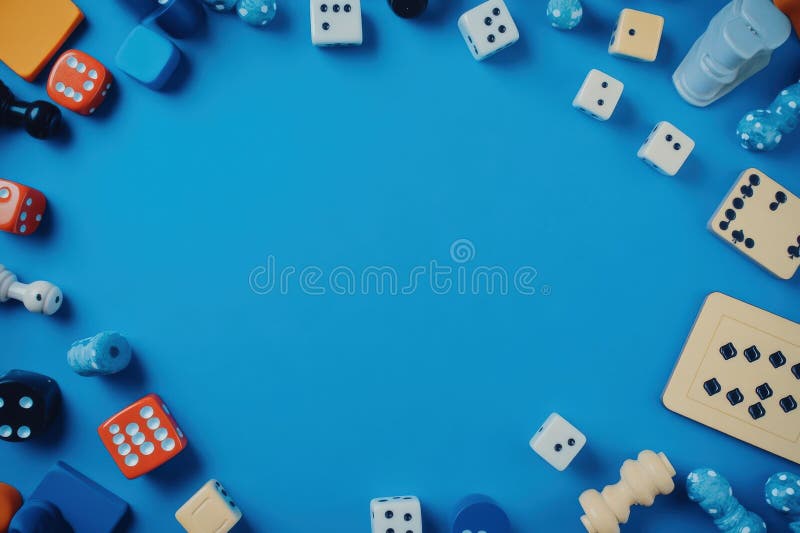 Chess Pieces and Dice are in a Circle on a Blue Background Stock Image ...