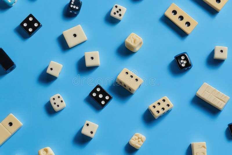 Chess Pieces and Dice are in a Circle on a Blue Background Stock Image ...
