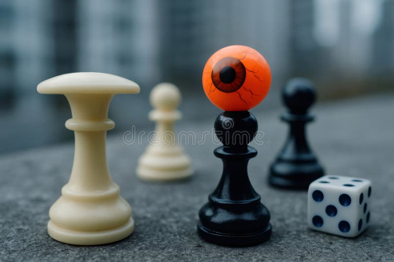 Chess Pieces and Dice Forming a Still Life with an Eye Watching the ...