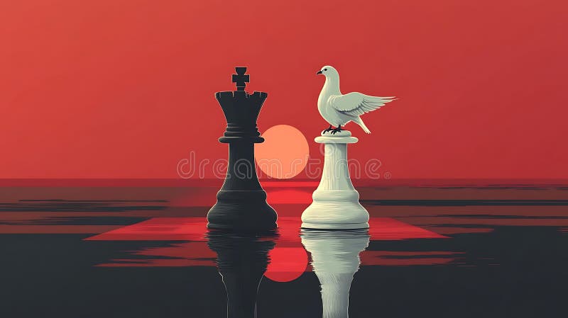 Chess Pieces and a Dove at Sunset Stock Photo - Image of tactic, peace ...