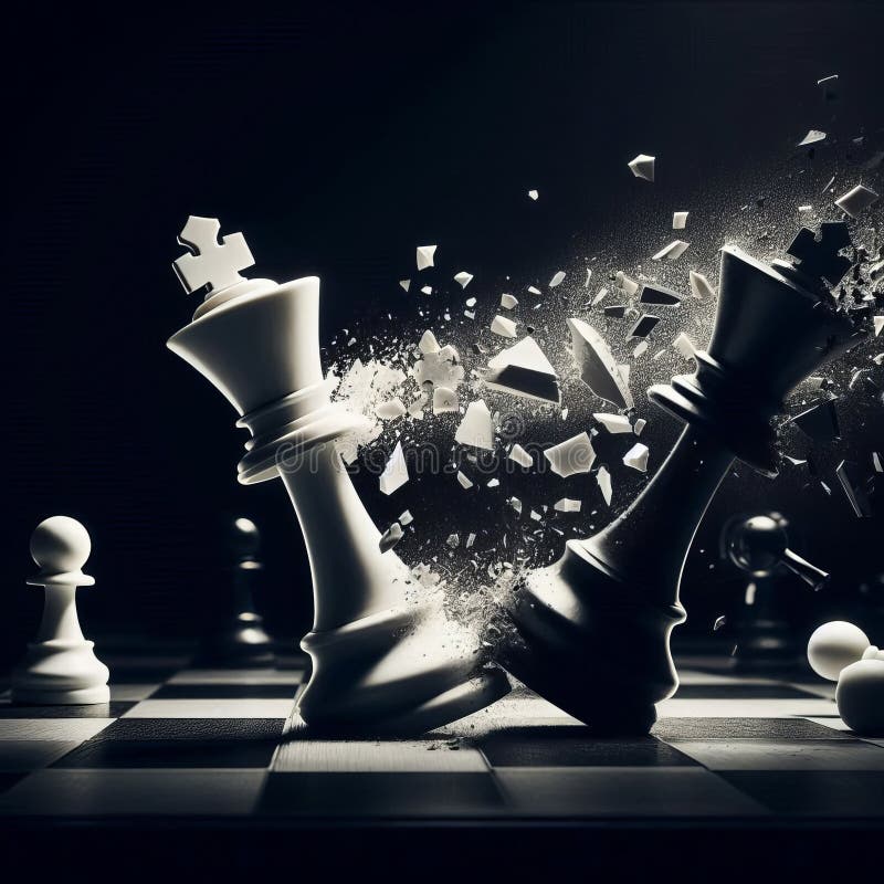 Chess Pieces in Dynamic Collision on Chessboard Stock Image - Image of ...