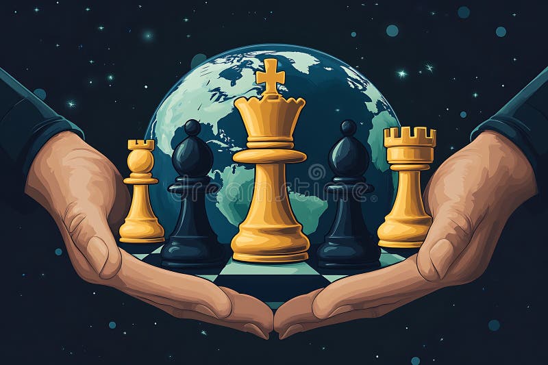 Chess Pieces with Earth Globe in Hands Strategy and Global Business ...