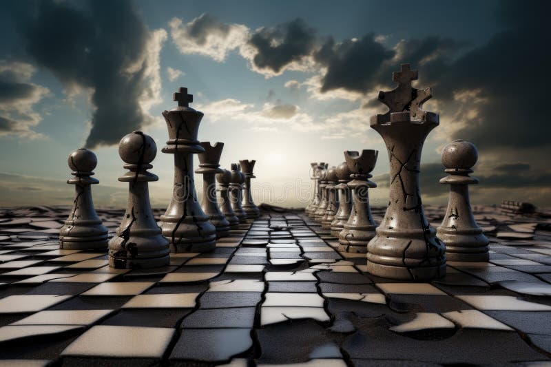 Chess Pieces Emerging from a Cracked Earth Surface Stock Illustration ...