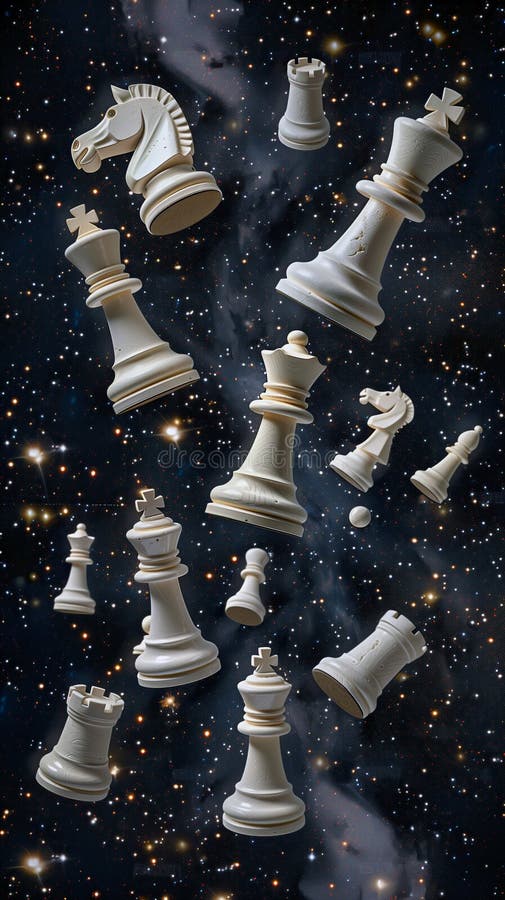 Chess Pieces Explosion Flying Down from the Sky on Black Background ...