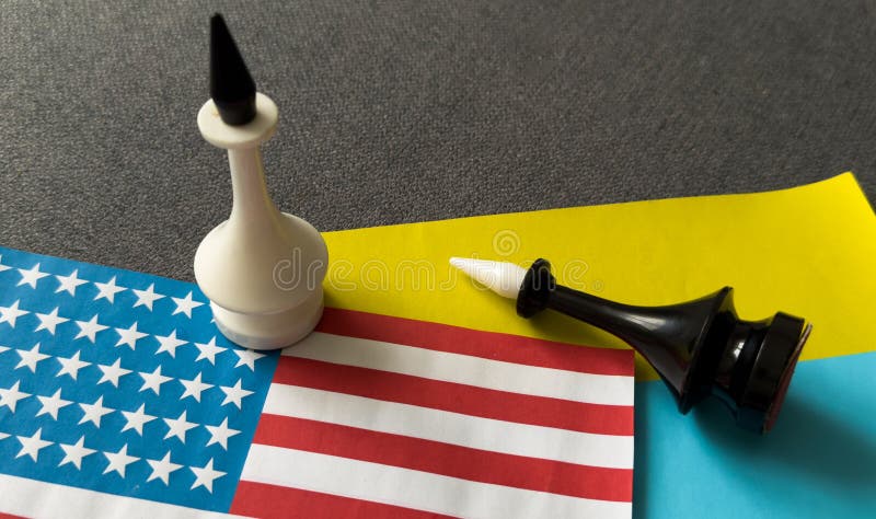 Chess Pieces on the Flags of the United States and Ukraine Stock Image ...
