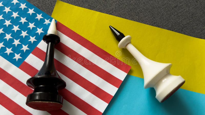 Chess Pieces on the Flags of the United States and Ukraine Stock Photo ...