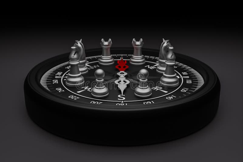 The Chess Pieces Float Above the Compass and Representing an ...