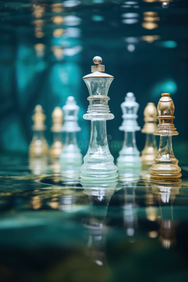 Chess Pieces Floating in Water with Reflection, AI Stock Image - Image ...