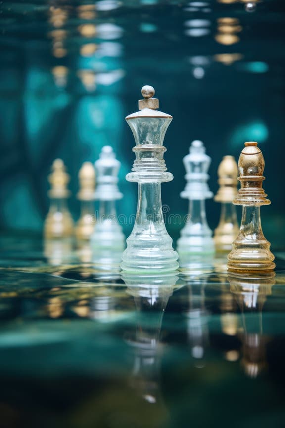 Chess Pieces Floating in Water with Reflection, AI Stock Image - Image ...