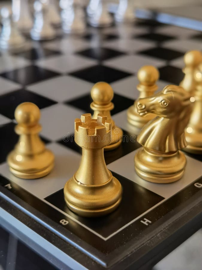 Chess Pieces, Focus on Golden Rook Stock Image - Image of business ...