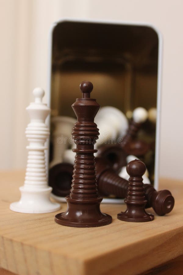 Chess Pieces in Front of a Metal Container Stock Photo - Image of ...