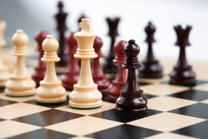 Chess Pieces on a Game Board, Mid Game Stock Photo - Image of board ...