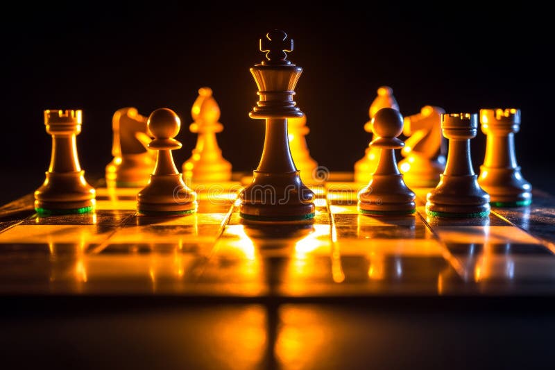 Chess Pieces are Illuminated Against a Black Background, Highlighting a ...
