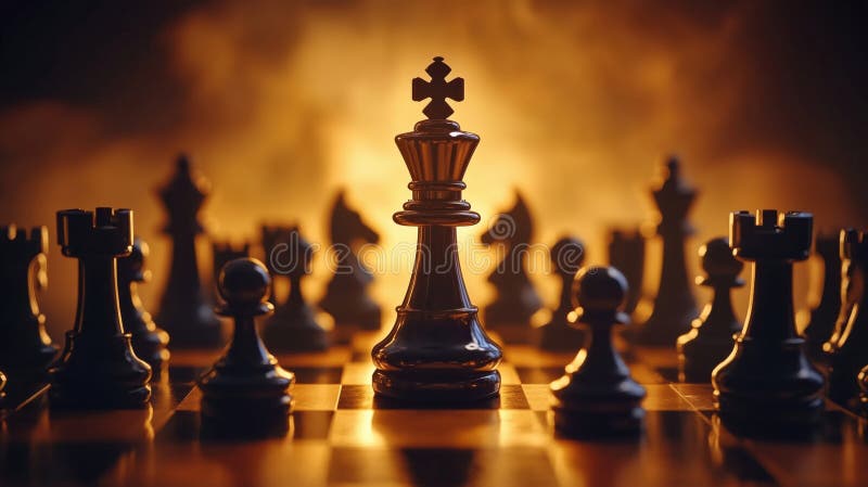 Chess Pieces Illuminated by Dramatic Lighting, King in Focus, Strategic ...