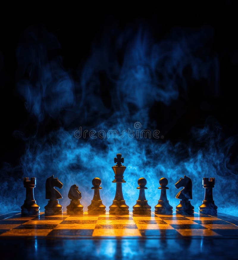 Chess Pieces Illuminated Dramatic Lighting Smoke Effects Board Stock ...