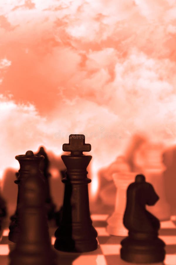 Chess Pieces Isolated Against Red Sky Stock Photo - Image of game ...