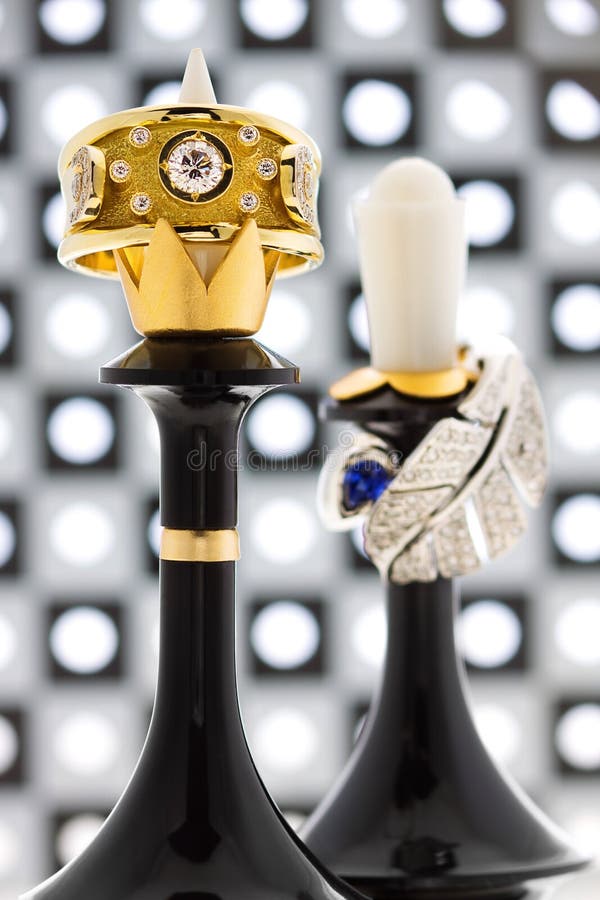 King and Queen with Gold Diamond Rings Stock Photo - Image of battle ...