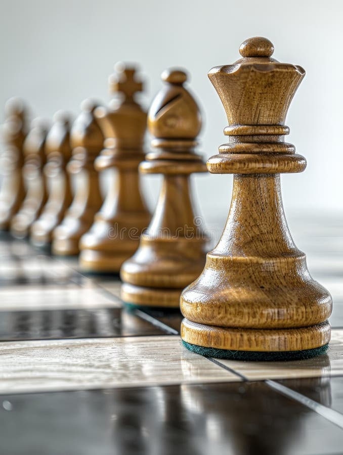 Chess Pieces Lined Up on a Chessboard, Ready for Game. Stock Image ...