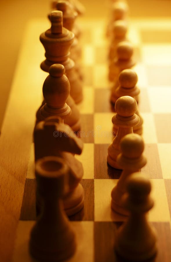 Chess Pieces Lined Up on a Chessboard Stock Image - Image of decision ...