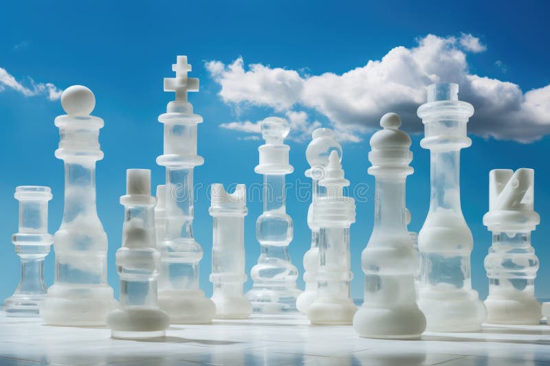 Chess Pieces Made of Clouds in a Clear Sky Backdrop Stock Photo - Image ...