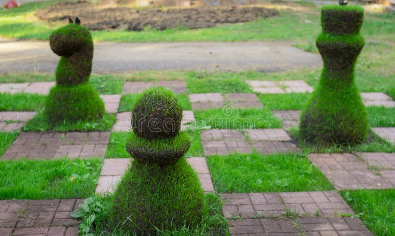 Chess Pieces Made from Grass. Image of a Street Chess Piece. Stock ...