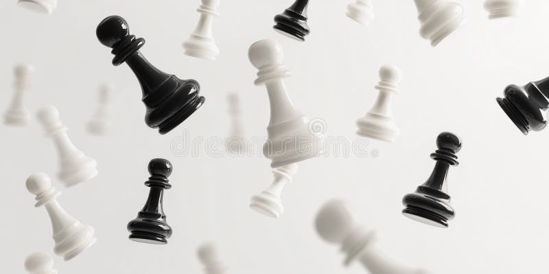 Chess Pieces in Mid-fall Create a Dynamic Display of Black and White ...