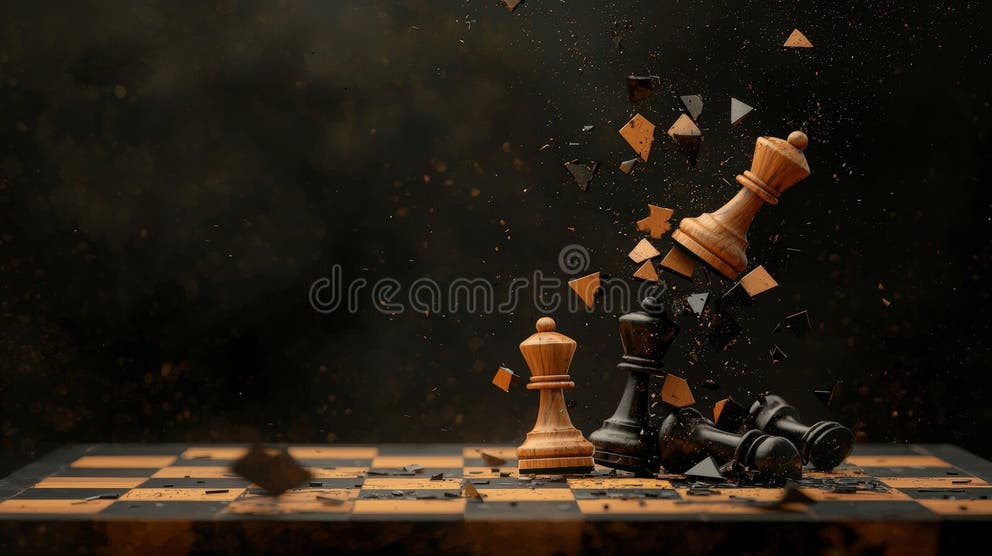 Chess Pieces in Midfall Dramatic Background Representing Conflict and ...