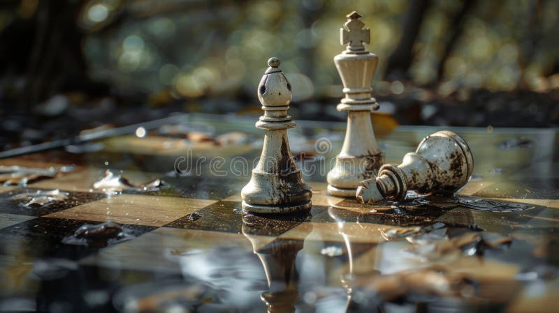 Chess Pieces in Outdoor Setting after Rain Stock Image - Image of ...