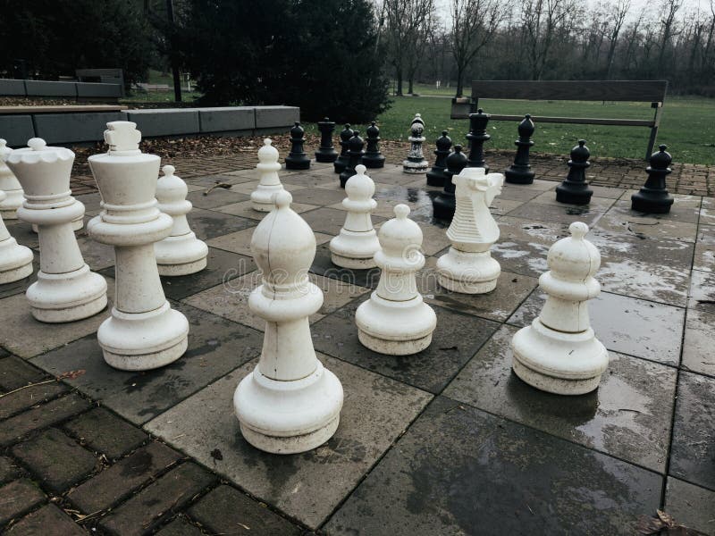Chess Pieces on a Park Floor, Strategic Game Outdoors Stock Photo ...