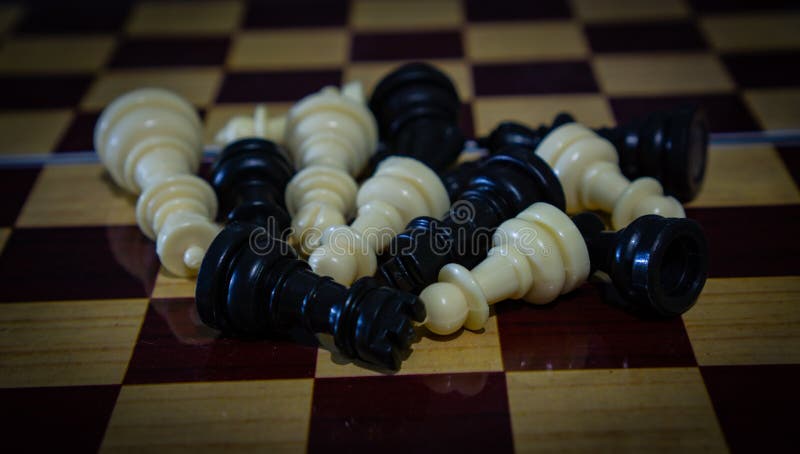 Chess Pieces in Random Laying Down Position Stock Photo - Image of give ...