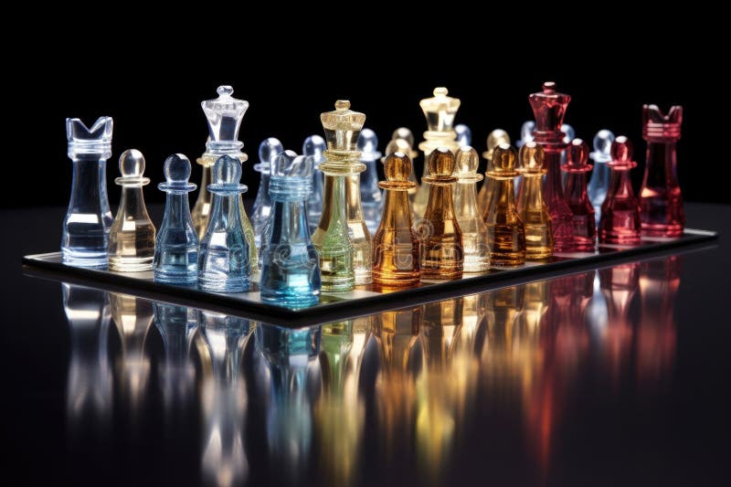 Chess Pieces Reflected on a Glass Chessboard for an Artistic Take Stock ...