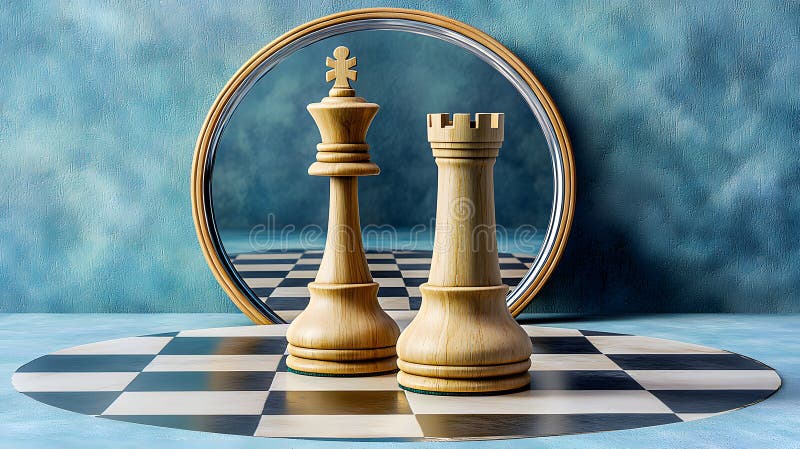 Chess Pieces Reflecting in a Circular Mirror Stock Illustration ...