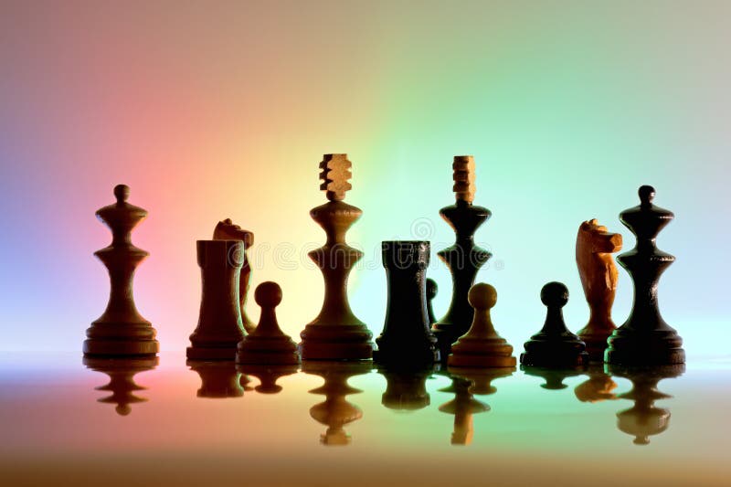 Chess Pieces Reflective Surface Colorful Background Stock Photos - Free ...