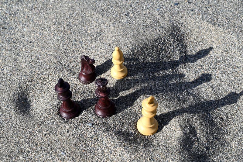 Chess Pieces on the Sand by the River Stock Photo - Image of attack ...